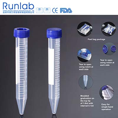 15ml conical centrifuge tube, with printed graduations, PP,Runlab ...