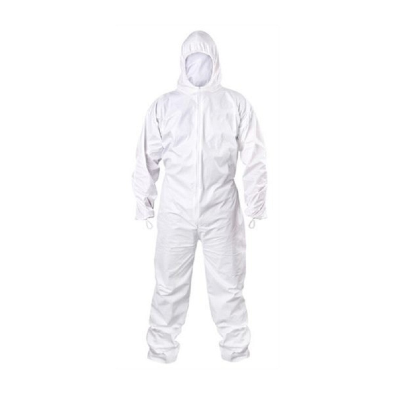White Disposable Lightweight Poly Coveralls Suits With Attached Hood ...